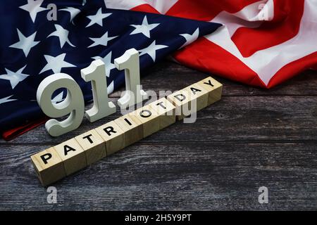 911 Patriot Day Word alphabet letters with USA flag on wooden ...