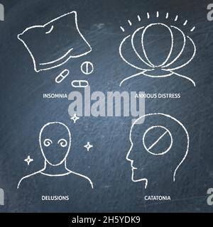 Bipolar disorder, mixed features phase flat icon set. Vector ...