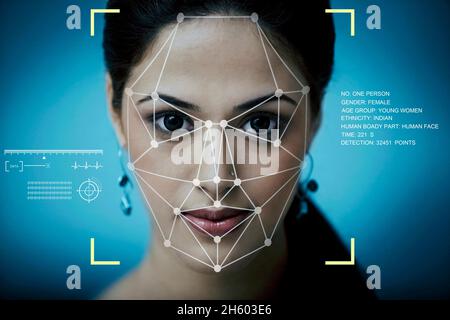 An illustration of identification of a woman's face using digital face ...