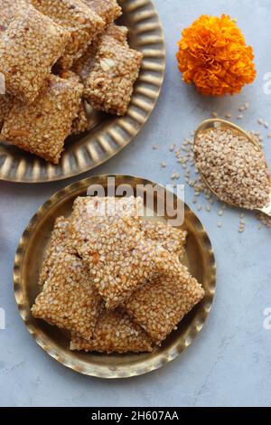 Sesame Chikki Indian brittle sweet made from sesame seeds and jaggery ...