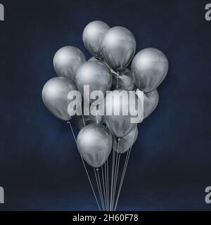 Silver balloons bunch on a black wall background. 3D illustration ...