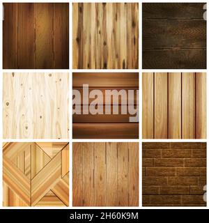 Realistic wooden floor texture set of isolated images with various ...