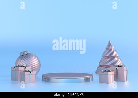 Merry Christmas composition 3D realistic pine fir tree candy cane and ...