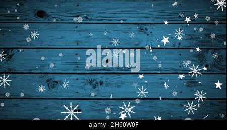 Image of falling snowflakes over wooden sign with merry christmas text Stock Photo - Alamy