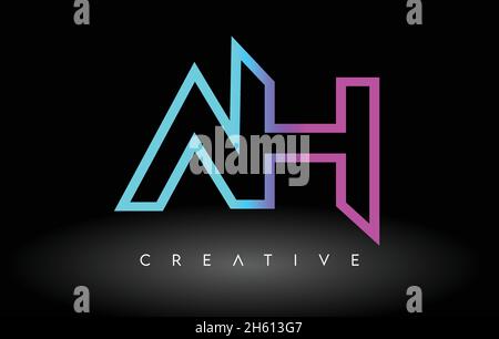 Neon Blue AH Letters Logo Design Slim. Simple and Creative Clean Letter ...