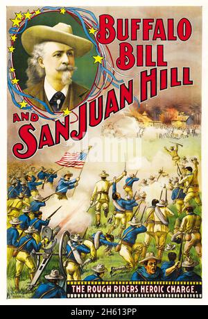 Charge of the Rough Riders at San Juan Hill in 1898, c. 1900. Artist ...