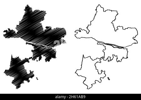 Tiruchirappalli City (Republic of India, Tamil Nadu State) map vector illustration, scribble ...