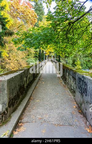 A walking bridge at the Washington Park Arboretum in Seattle ...