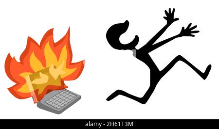 Computer Fire isolated. burning Computer Cartoon Style. data processor ...