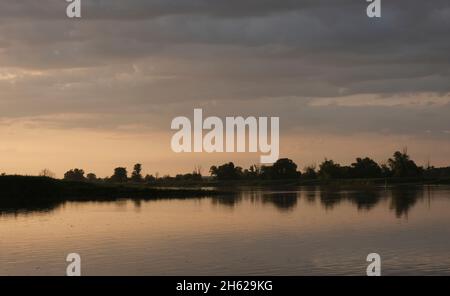 Evening natural landscape on the Oder River. Border of Germany and ...