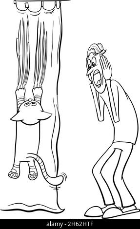 Man cat coloring book vector illustration. Catman dressed in a suit and ...