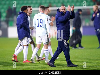 Scotland manager Steve Clarke applauds the fans after an international ...