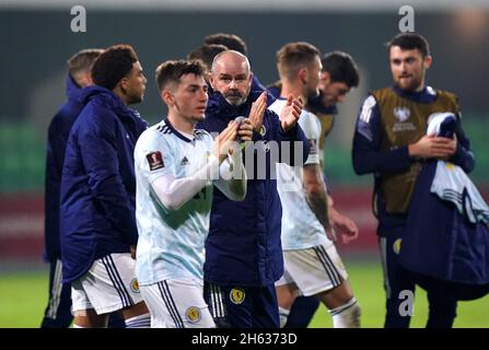 Scotland manager Steve Clarke applauds the fans after an international ...