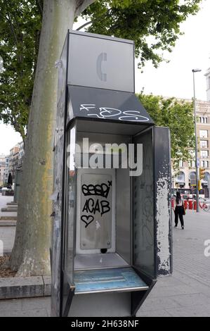 phone booth, Telefonica,street , Barcelona ,Spain Stock Photo - Alamy