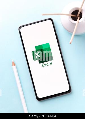 Assam, india - September 6, 2020 : Microsoft excel logo on phone screen ...
