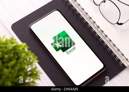 Assam, india - September 6, 2020 : Microsoft excel logo on phone screen ...