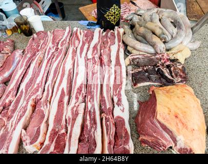Sliced kazakh traditional horse meat sausages kazy Stock Photo - Alamy