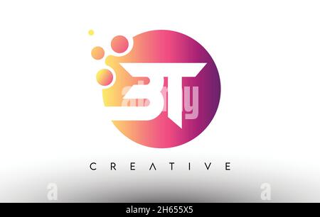 BT B T Dots Letter Logo with Purple Pink Magenta Bubbles Texture Vector ...