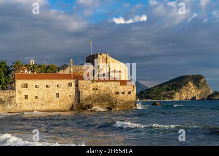 Castle and the island of Sveti Nikola, Budva, Montenegro, Europe Stock ...