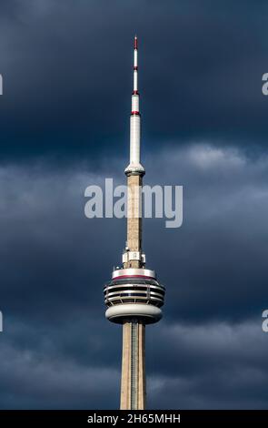 Upper deck and a revolving restaurant at the top of Toronto CN Tower ...