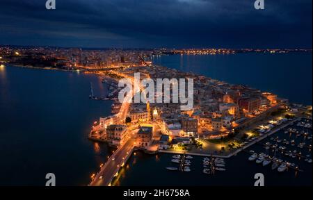 Aerial view of Taranto city at night Stock Photo - Alamy