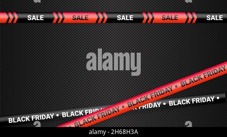 Black Friday red warning tapes, ribbobs. Template for black Friday sale ...
