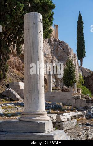 Column and arches of Parthenon located at Acropolis of Athens.against ...