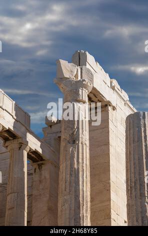 Column and arches of Parthenon located at Acropolis of Athens.against ...