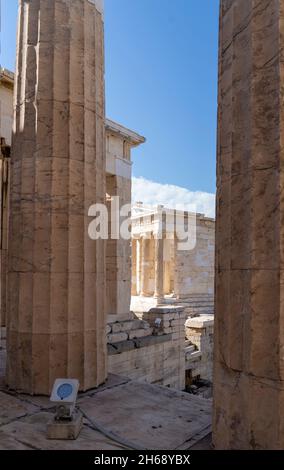 Column and arches of Parthenon located at Acropolis of Athens.against ...