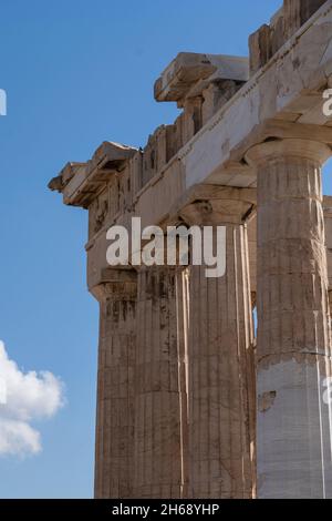 Column and arches of Parthenon located at Acropolis of Athens.against ...