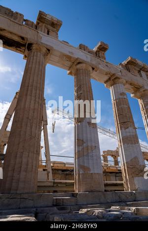 Column and arches of Parthenon located at Acropolis of Athens.against blue sky Stock Photo - Alamy