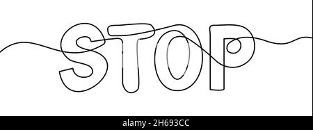 Stop text in one line drawing. One line drawing background. Continuous ...