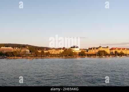 Zurich, Switzerland, September 4, 2021 Waterfront at the lake on a ...