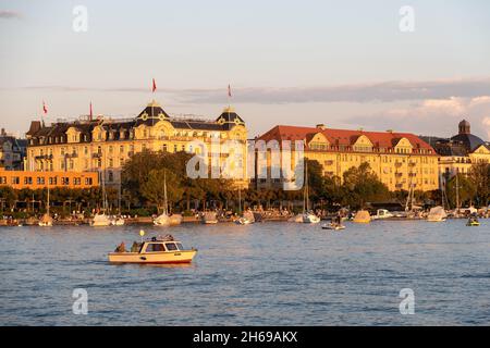 Zurich, Switzerland, September 4, 2021 Waterfront at the lake on a ...