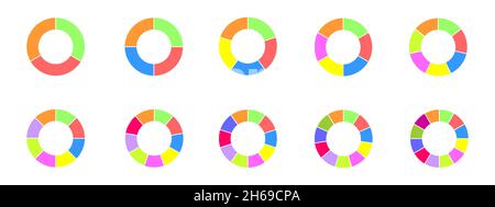 Colorful diagram with 10 sections. Circle pie chart icons. Vector ...