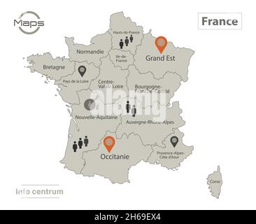 France political map of administrative divisions - regions. Colorful ...