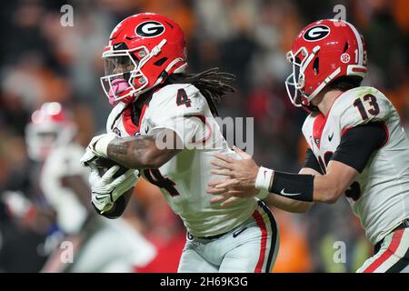 November 13, 2021: James Cook #4 of the Georgia Bulldogs runs the ball ...