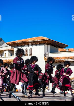 Dancing of traditional georgian dances on fall festival in medieval ...