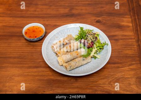 Vietnamese nems, a simple, exotic and crunchy bite of rice paper wafer ...