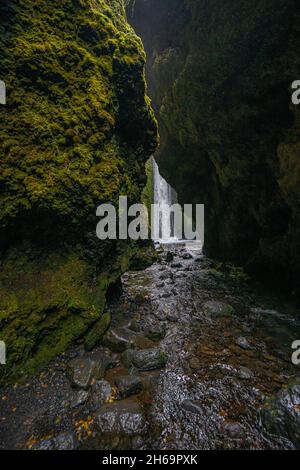 Nauthusagil waterfall canyon on south coast, Iceland Stock Photo - Alamy