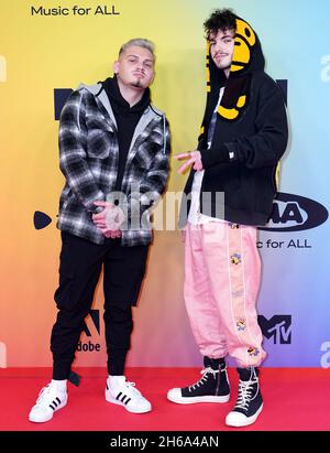 Azariah attending the 2021 MTV EMA awards at the Papp Laszlo Budapest ...