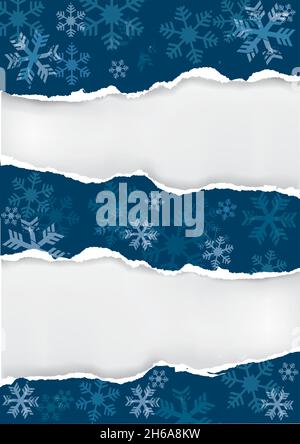 Christmas torn paper,dark blue background with snowflakes. Illustration ...