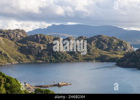 UK, Scotland, Ross and Cromarty, Lower Diabaig village and Loch Diabaig ...