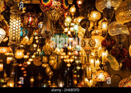 Assortment of lanterns mosaic lamps and oriental traditional lamps ...
