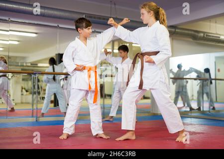 Karate kids training in gym Stock Photo - Alamy