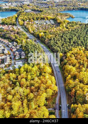 Aerial view of amazing autumn park in europe in the evening. Landscape ...