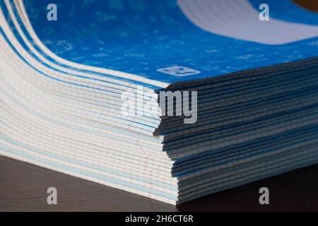 Stack of Notebooks. Back to school. A pack of blue school notebooks on ...