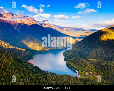 Mountains and lake Landscape aerial sunset view in Norway Travel ...