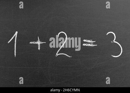 Simple math equation 1 1 2 written school board chalk. Blackboard ...