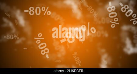 Flying -80% discount symbols over dark blue and magenta background ...